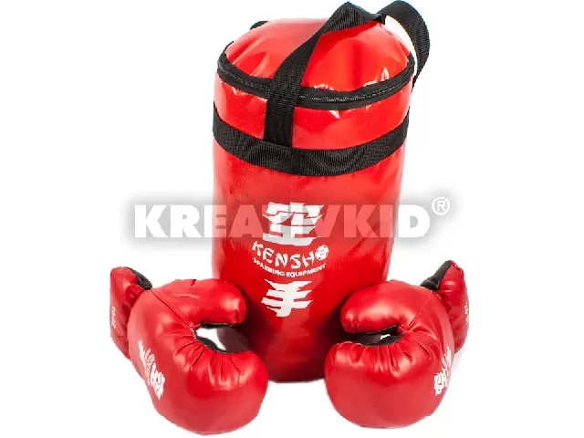 Sporteszközök - Piros boxzsák 10-es méretű kesztyűvel